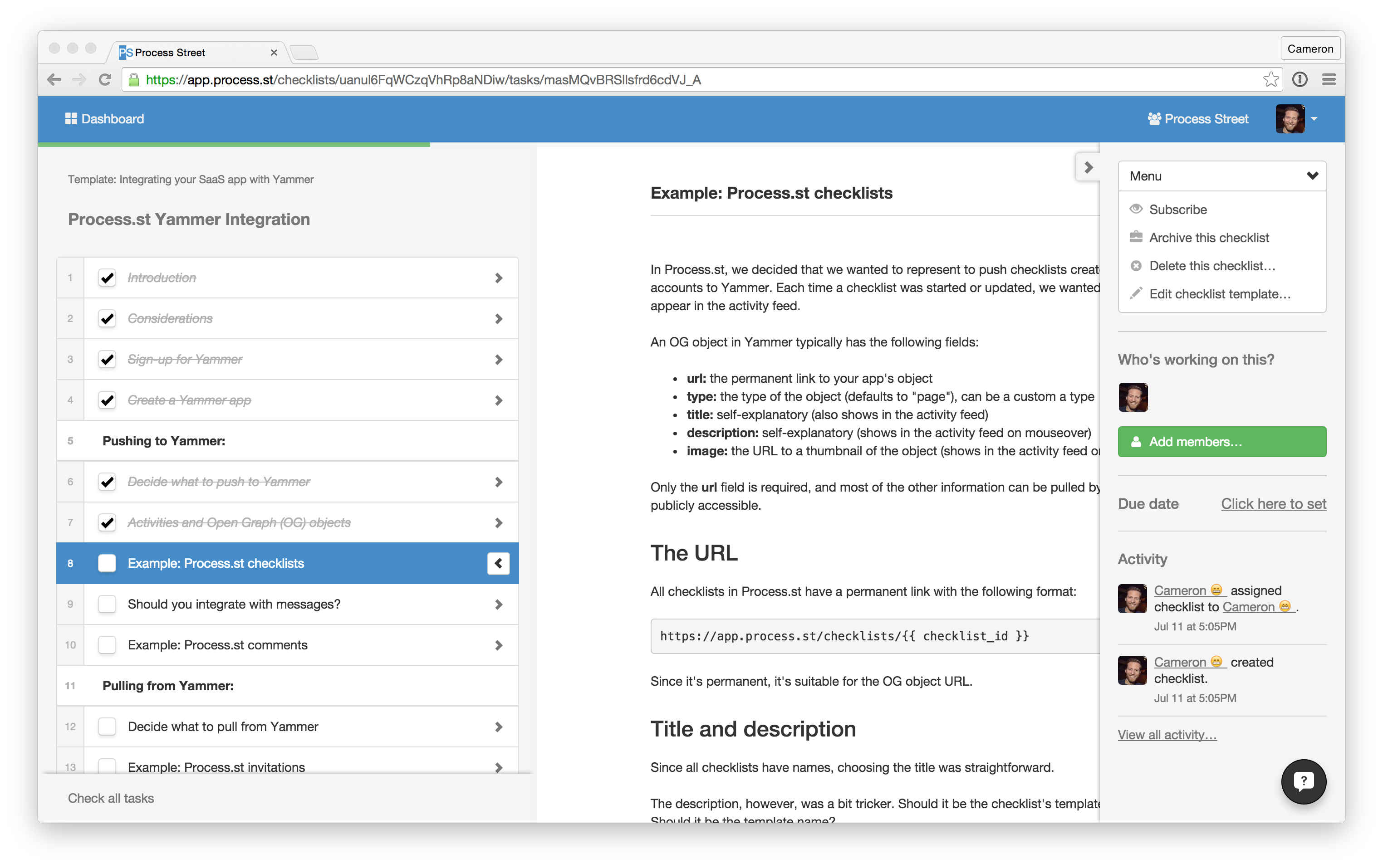 Integrating your SaaS app with Yammer | Process Street